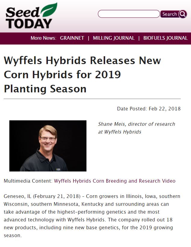 Seed Today: Wyffels Hybrids Releases New Corn Hybrids for 2019 Planting ...